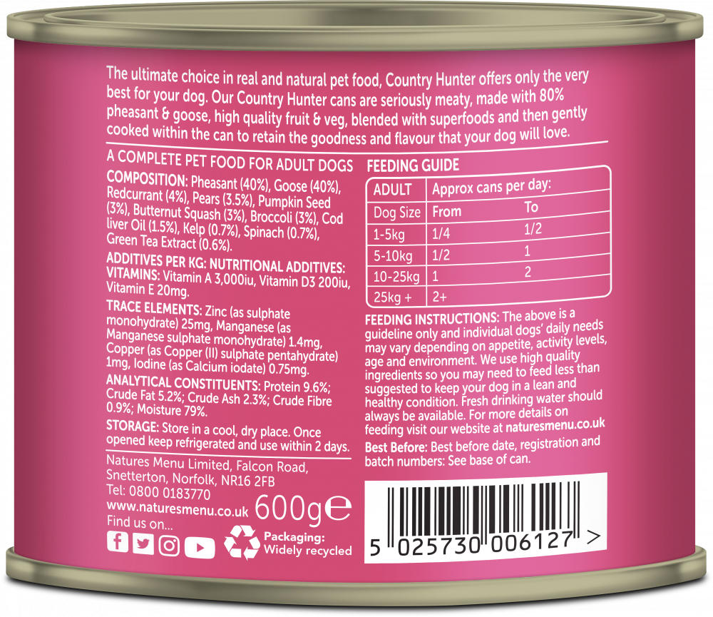 Pheasant and Goose with Superfoods | Country Hunter Cans | Natures Menu