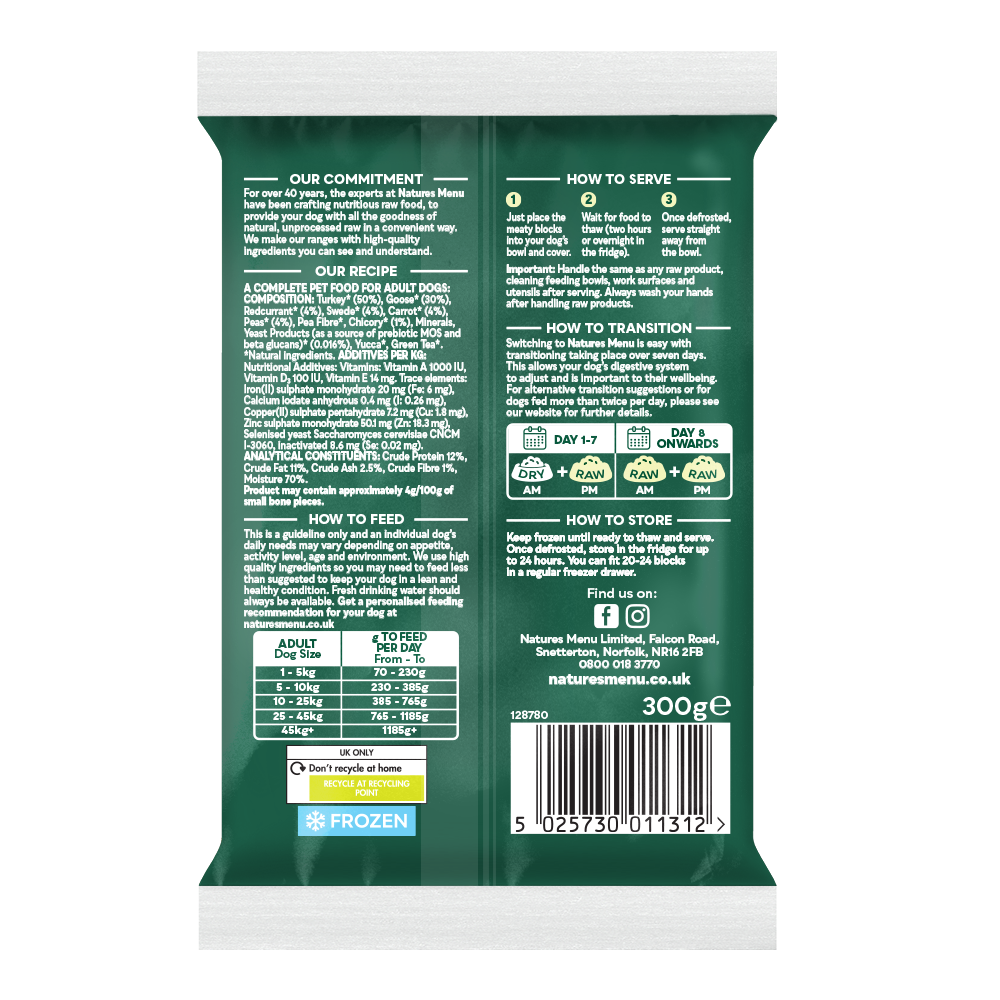 Turkey and Goose | Complete & Balanced 80/20 Block | Natures Menu